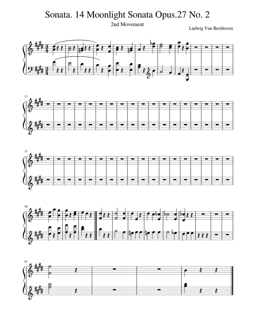 Sonata. 14 Moonlight Sonata Opus. 27 No. 2 Sheet music for Piano (Solo ...