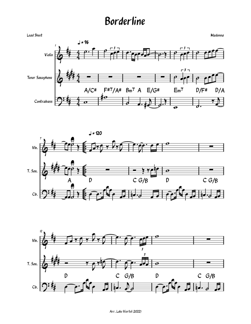 Borderline – Madonna Sheet Music with Chords for Saxophone tenor ...