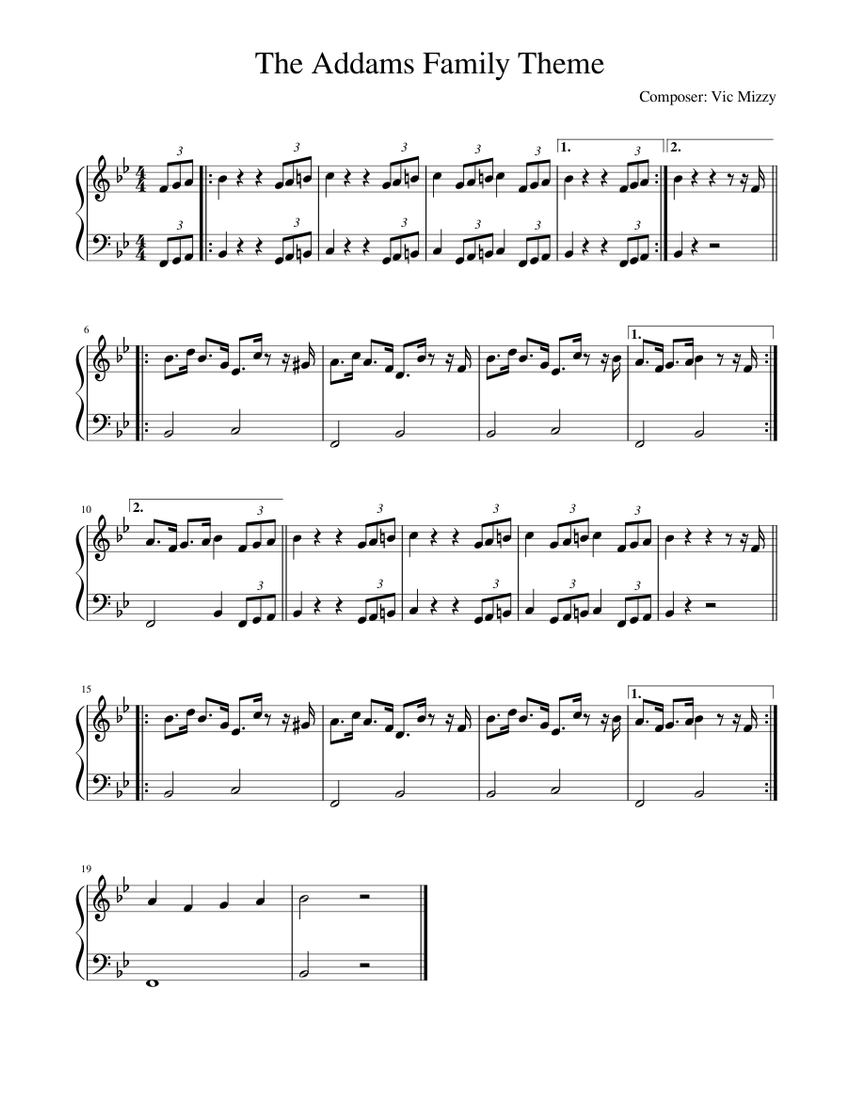 The Addams Family Theme Sheet Music for Piano (Solo) Easy | MuseScore.com