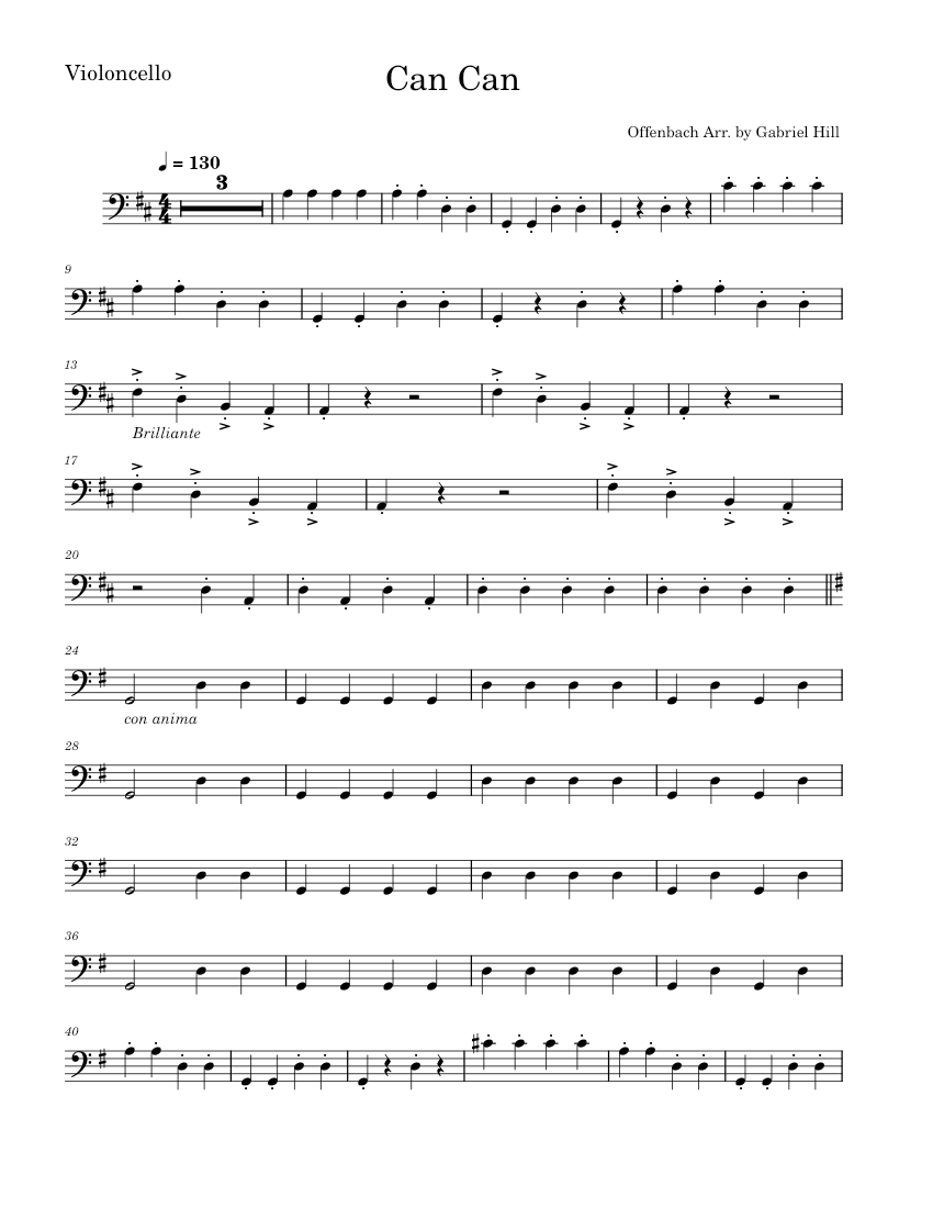 Can-Can – Jacques Offenbach Can Can-Violoncello Sheet music for Cello ...