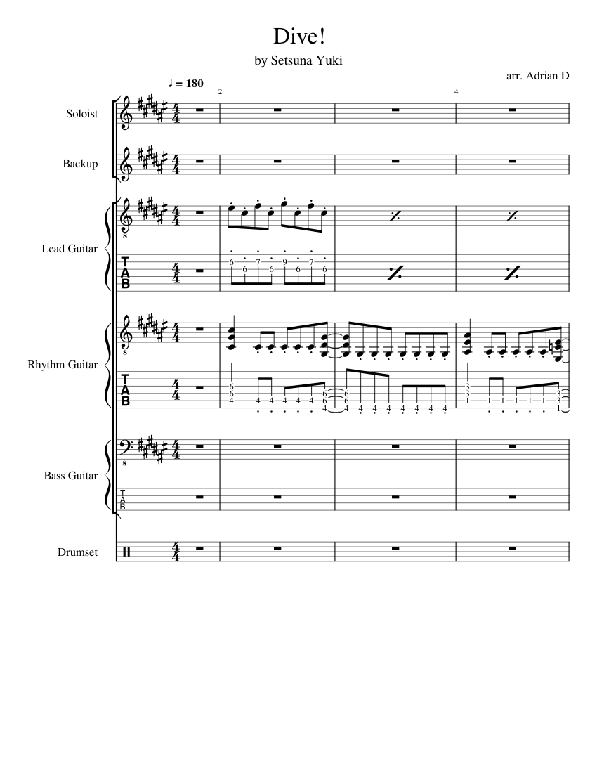 Dive! [WIP] Sheet music for Vocals, Guitar, Bass guitar, Drum group ...