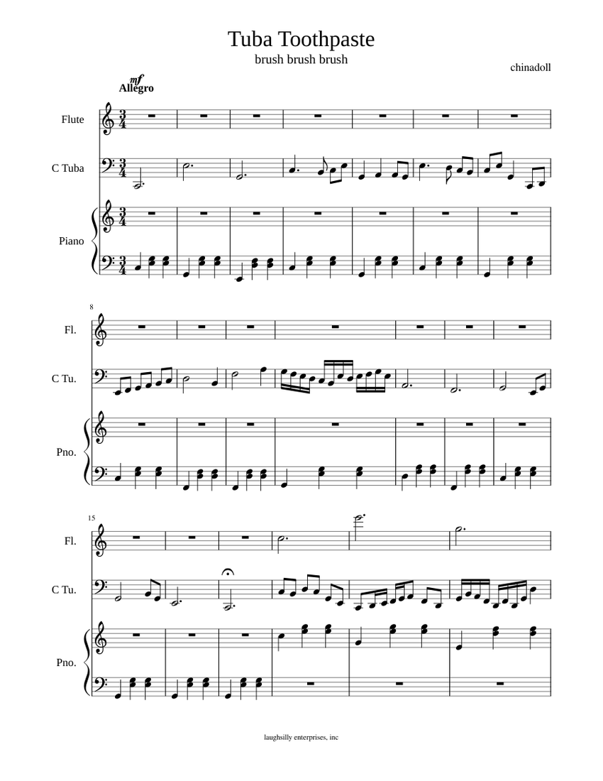 Tuba Toothpaste Sheet music for Piano, Tuba, Flute (Mixed Trio ...