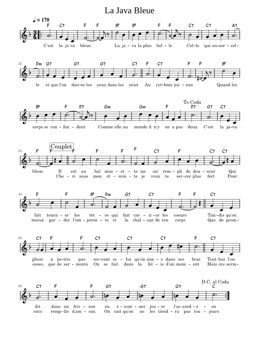 La java bleue C Sheet Music for Piano (Solo) | MuseScore.com