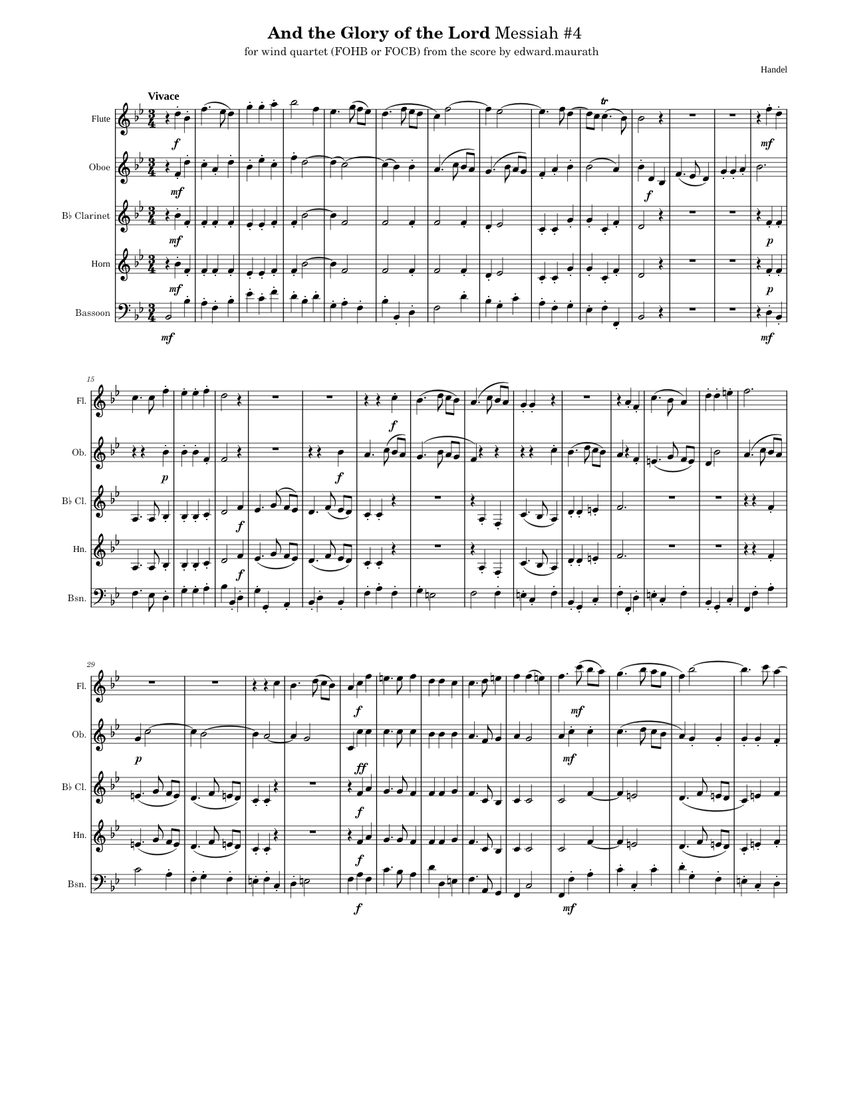 And the glory #4 from Messiah, HWV 56 – Georg Friedrich Händel Sheet ...