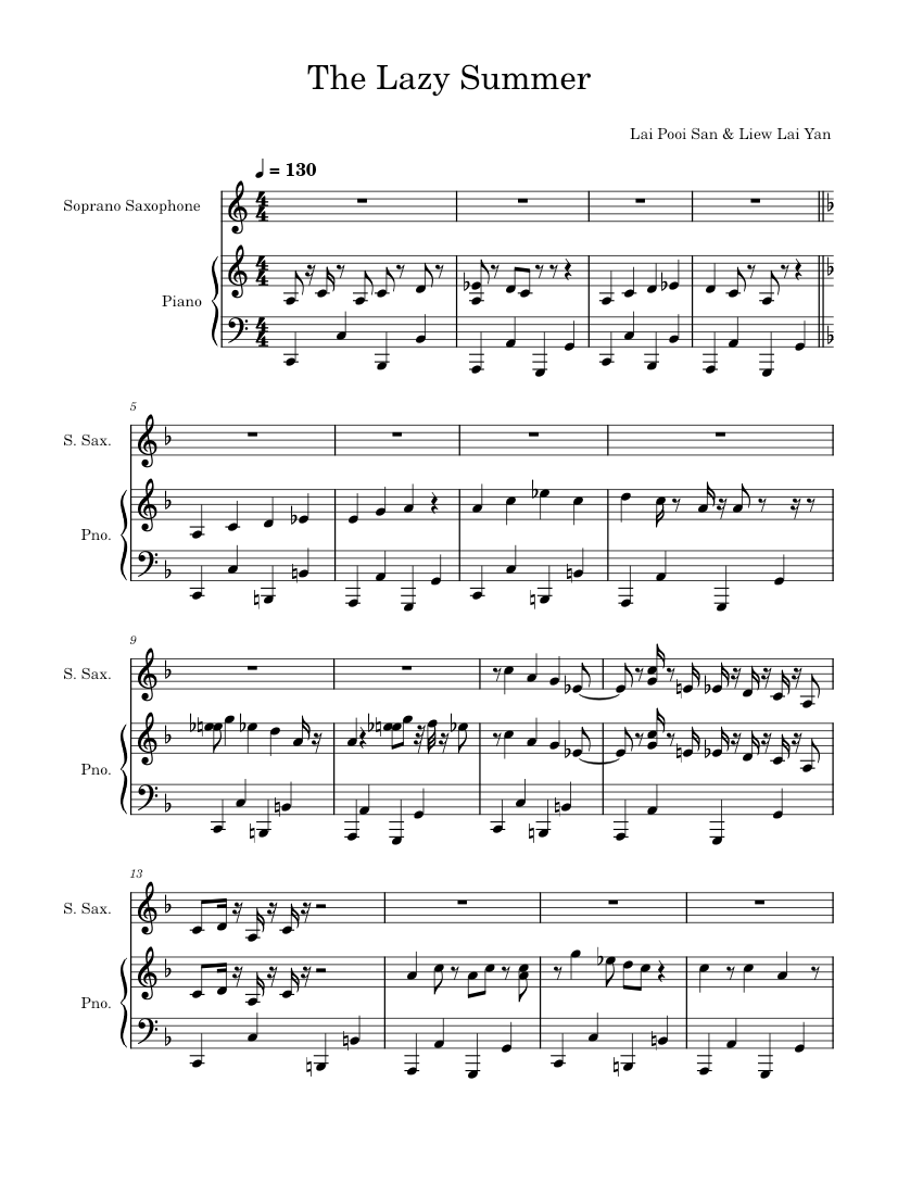The Lazy Summer 3- Lai Pooi San and Liew Lai Yan Sheet music for Piano ...