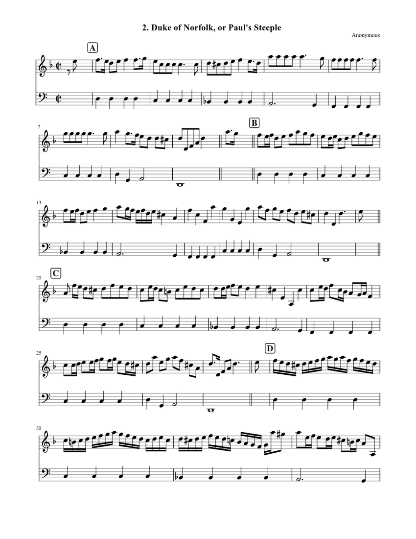 Duke of Norfolk division- rém Sheet music for Piano (Piano Duo ...