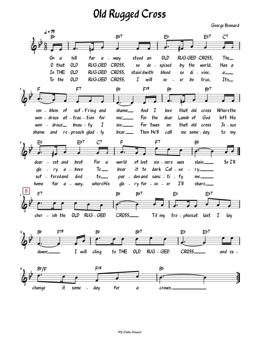 Old Rugged Cross (Lead sheet with lyrics ) Sheet Music with Chords for ...