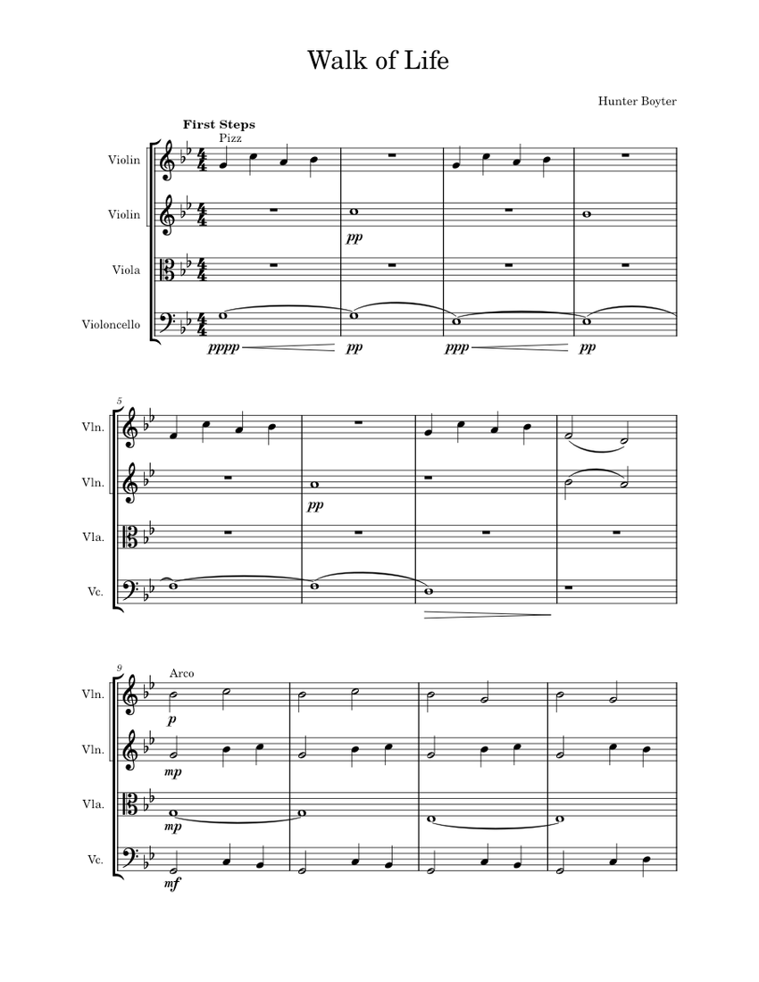 Walk of Life Sheet music for Violin, Viola, Cello (String Quartet ...
