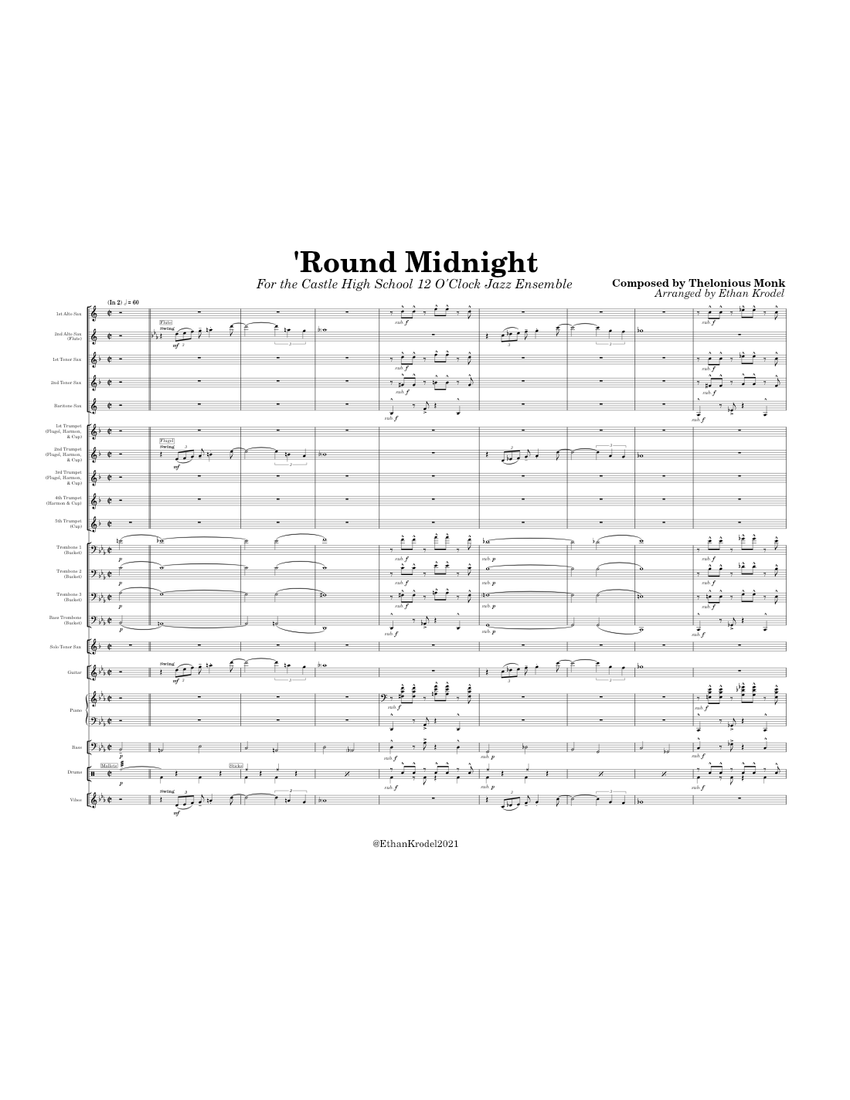 'Round Midnight – Thelonious Monk 'Round Midnight Sheet Music for Piano ...