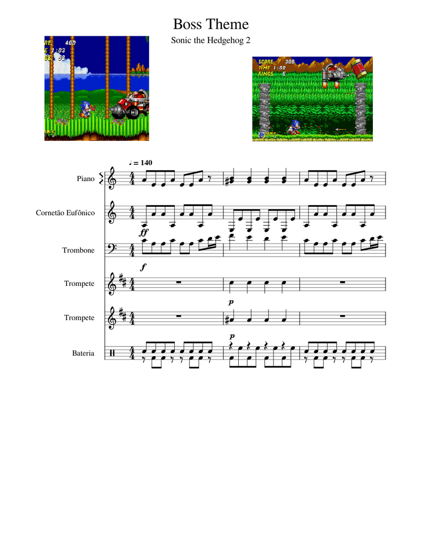 Boss Theme - Sonic 2 Sheet Music for Piano, Trombone, Drum group ...
