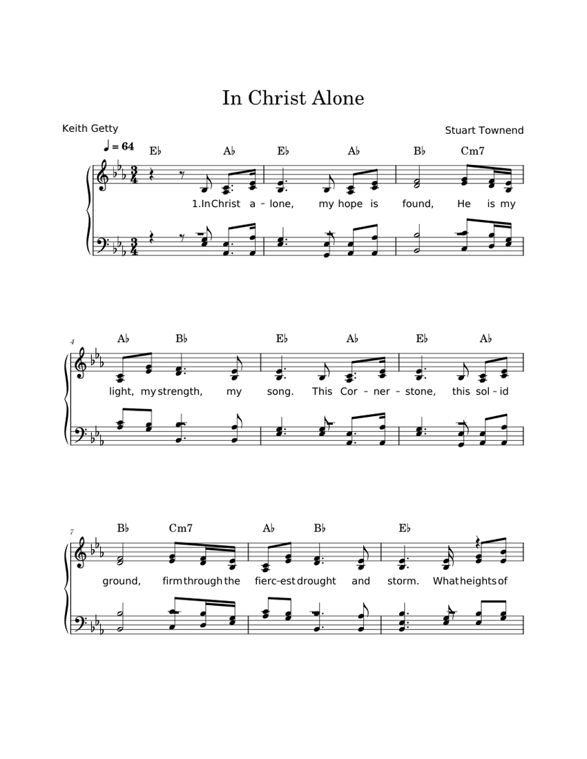In Christ Alone Sheet Music with Chords for Piano (Solo) Easy ...