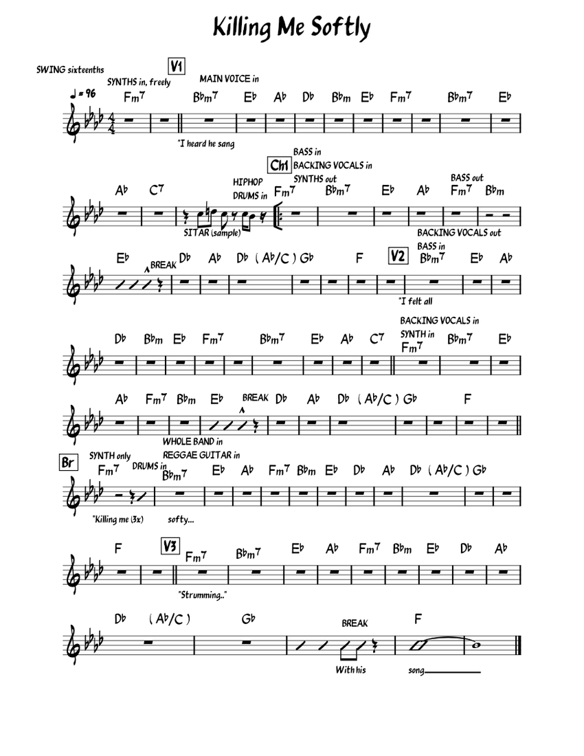 Killing me softly – Fugees Killing Me Softly-FULL BAND-CORR Sheet music ...