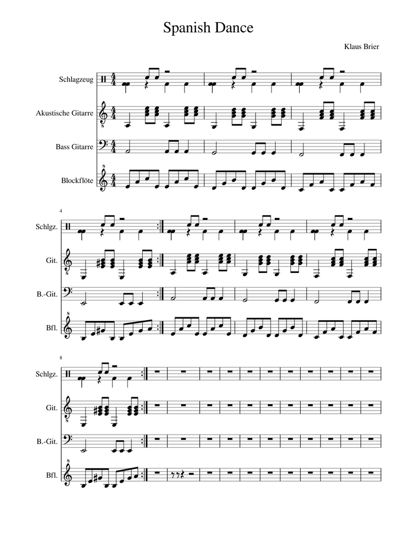 Spanish Dance Sheet music for Guitar, Bass guitar, Drum group, Recorder ...