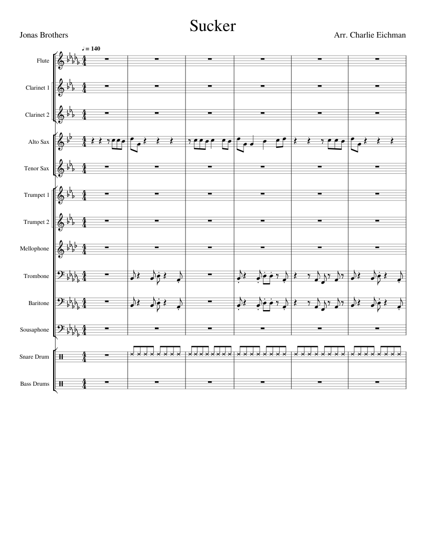 Sucker Jonas Brothers Sheet music for Trombone, Mellophone, Flute ...