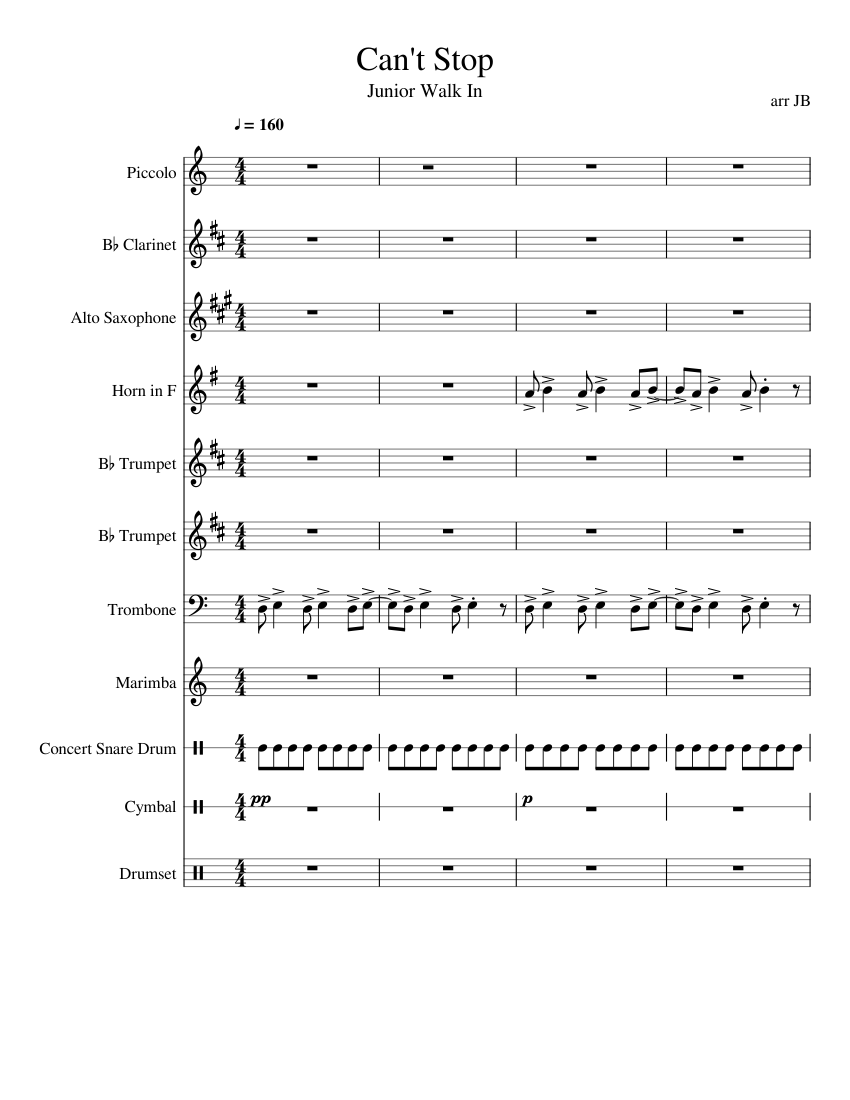 Can't Stop Sheet music for Trombone, Flute piccolo, Clarinet in b-flat, Saxophone alto & more ...