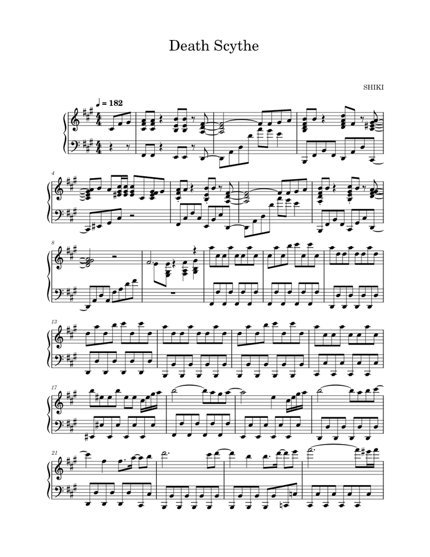 Death Scythe - SHIKI Sheet music for Piano (Solo) | Musescore.com