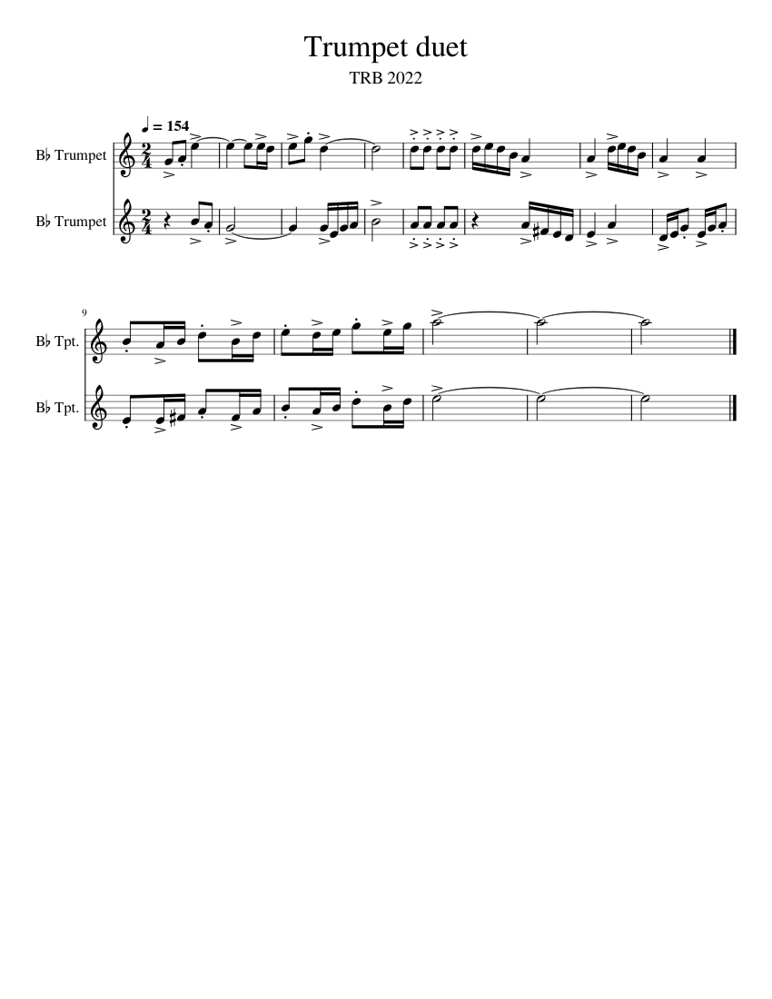 Trumpet duet Sheet music for Trumpet in b-flat (Brass Duet) | Musescore.com