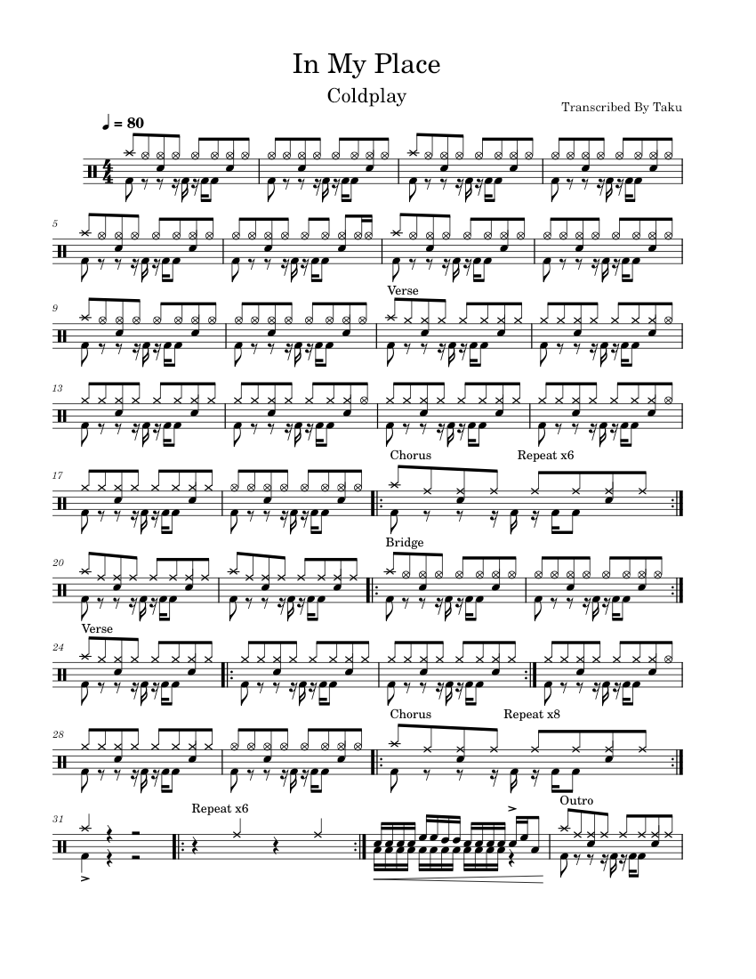 In my place – Coldplay Sheet music for Drum group (Solo) | Musescore.com