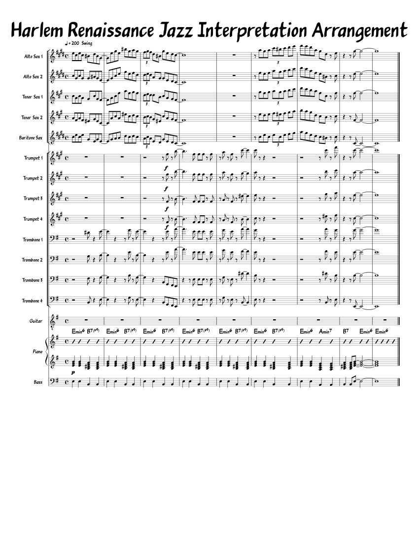 Harlem Renaissance Jazz Interpretation Arrangement Sheet Music with ...