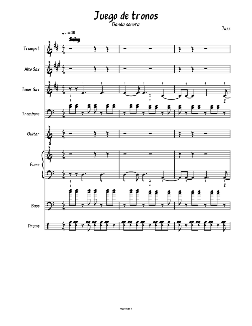 Juego de tronos Sheet Music for Piano, Trombone, Saxophone alto ...