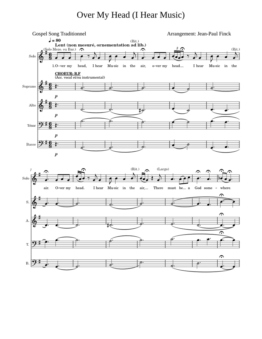 Over My Head – Misc Traditional Sheet music for Soprano, Alto, Tenor ...
