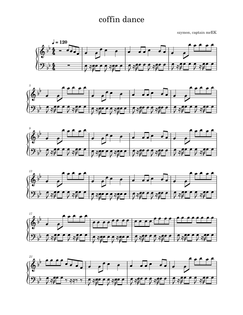 coffin dance Sheet music for Piano (Piano Duo) Easy | Musescore.com