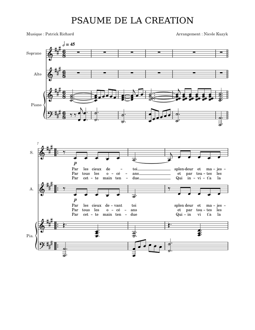 Psaume de la creation – P richard Sheet Music for Piano, Soprano, Alto ...