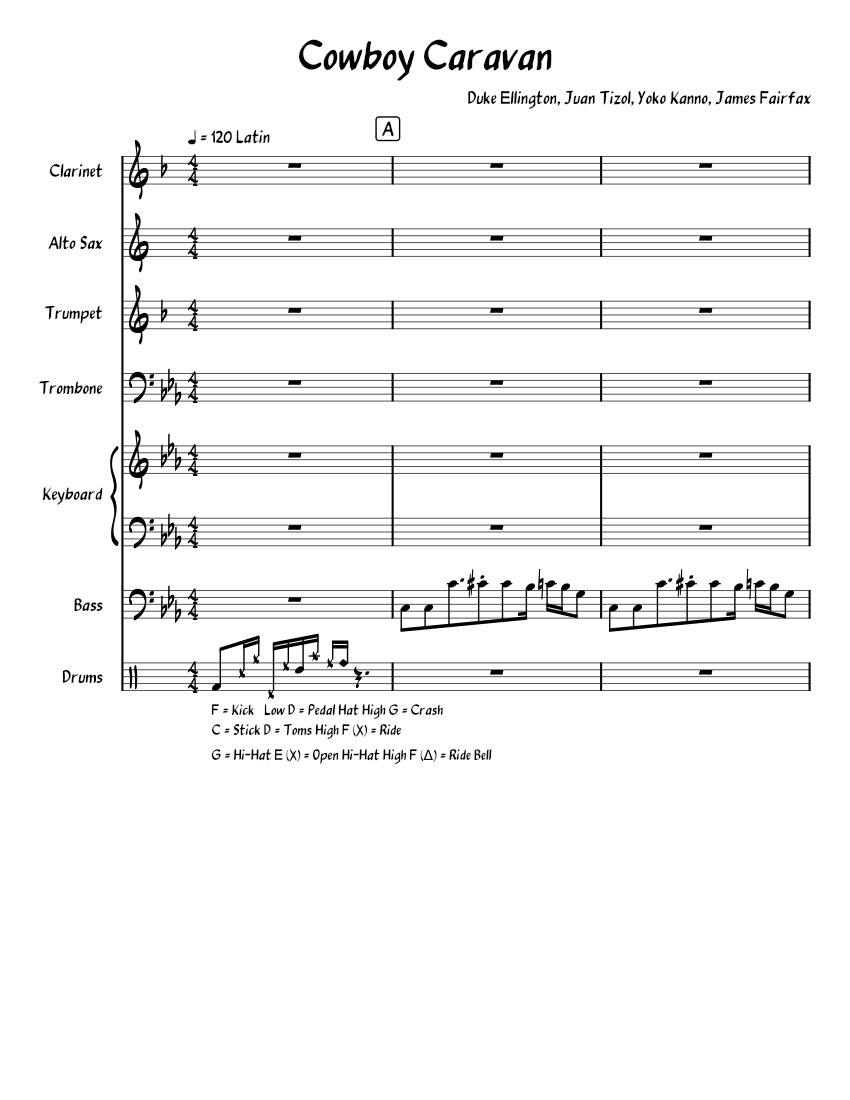 Cowboy Caravan [WIP] Sheet music for Piano, Trombone, Clarinet in b ...