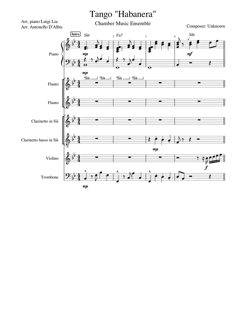 Tango "Habanera" – Unknown Sheet Music with Chords for Piano, Trombone ...