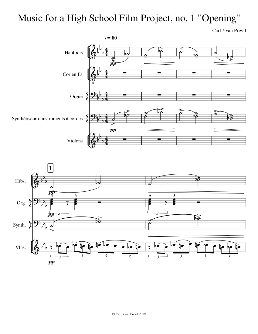 Music for a High School Film Project, no.1 ''Opening'' Sheet music for ...
