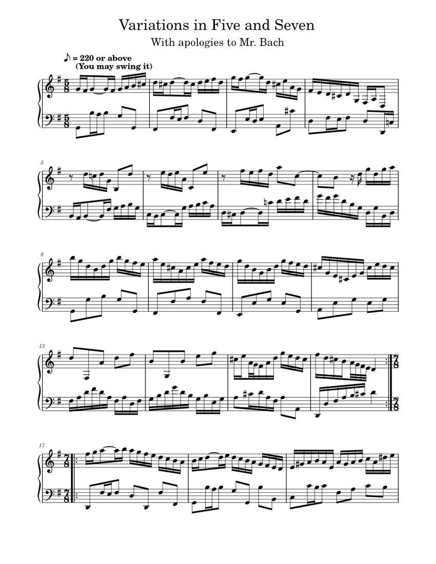 Variations in Five and Seven Sheet music for Piano (Solo) | Musescore.com