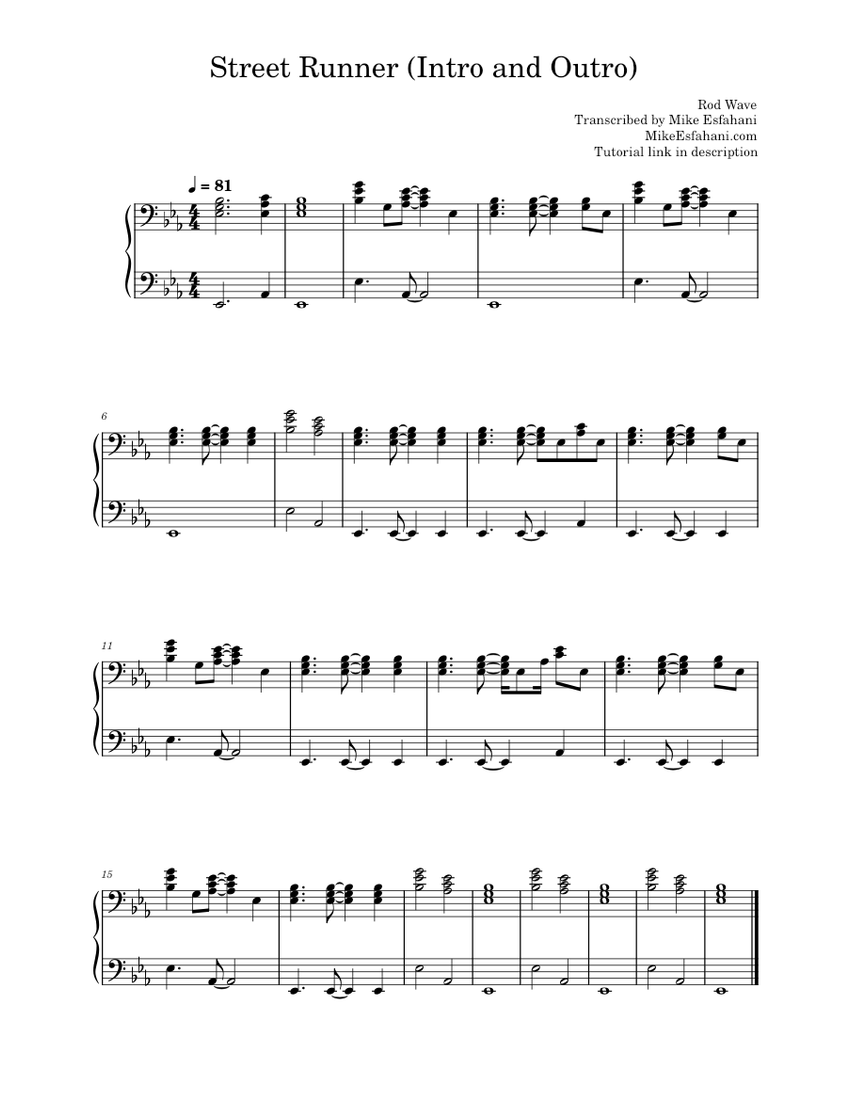 Rode Wave - Street Runner (Intro and Outro) Sheet Music for Piano (Solo ...