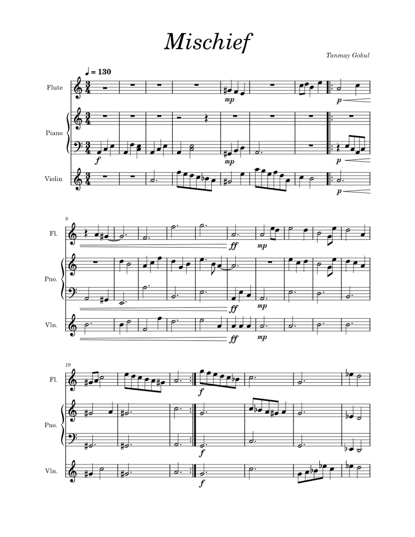 Mischief Sheet music for Piano, Flute, Violin (Mixed Trio) | Musescore.com