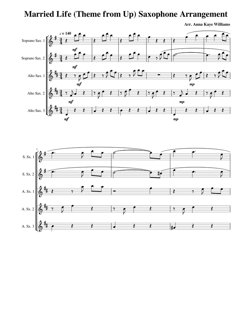 Married Life (Theme from Up) Sheet music for Saxophone alto, Saxophone ...
