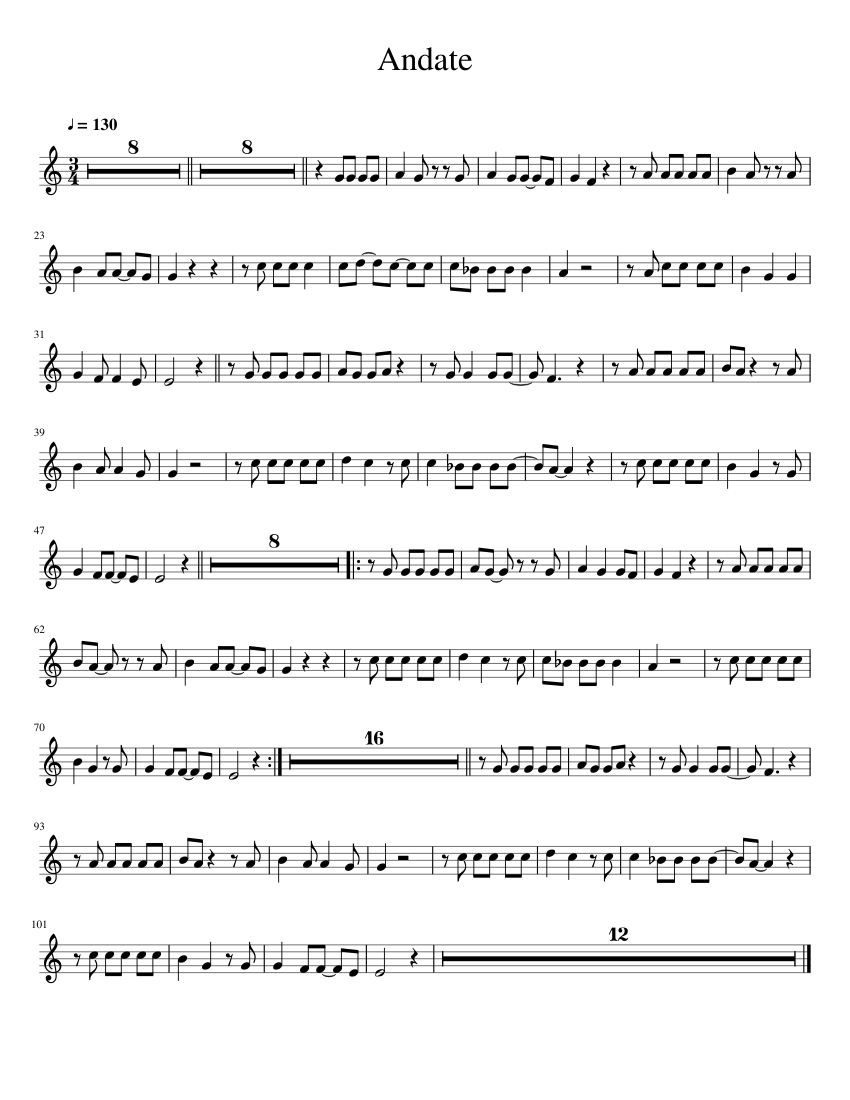 Andate Sheet music for Piano (Solo) Easy | Musescore.com