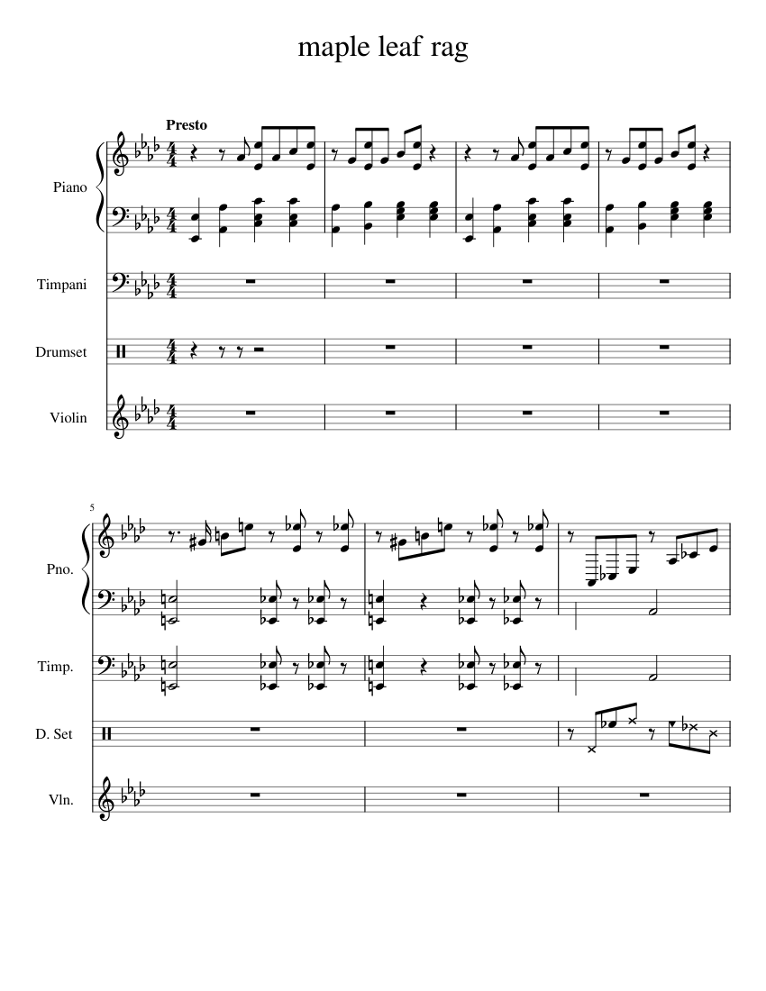 maple leaf rag Sheet music for Piano, Timpani, Violin, Drum group ...