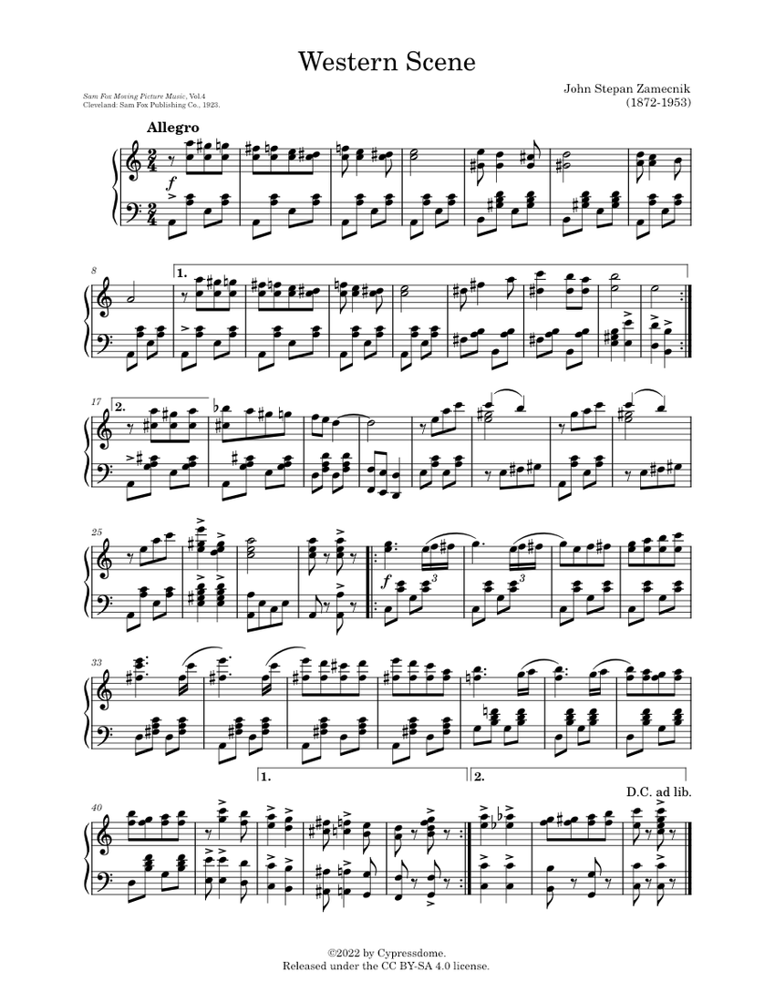 Western Scene (volume 4) – John Stepan Zamecnik Sheet Music for Piano ...