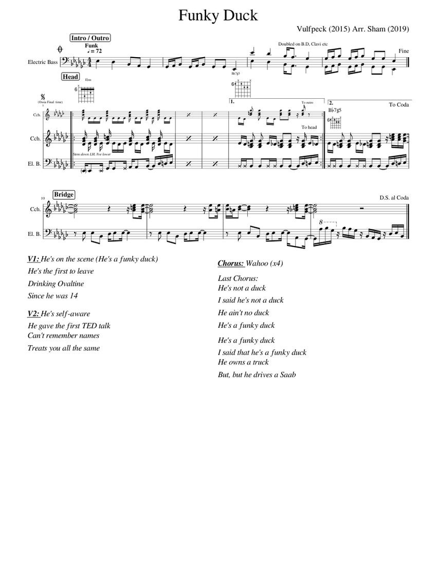 Funky Duck (Vulfpeck Arr. Sham 2019) Sheet Music with Chords for ...