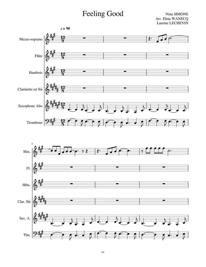 Feeling good Sheet music for Trombone, Mezzo soprano, Flute, Oboe ...
