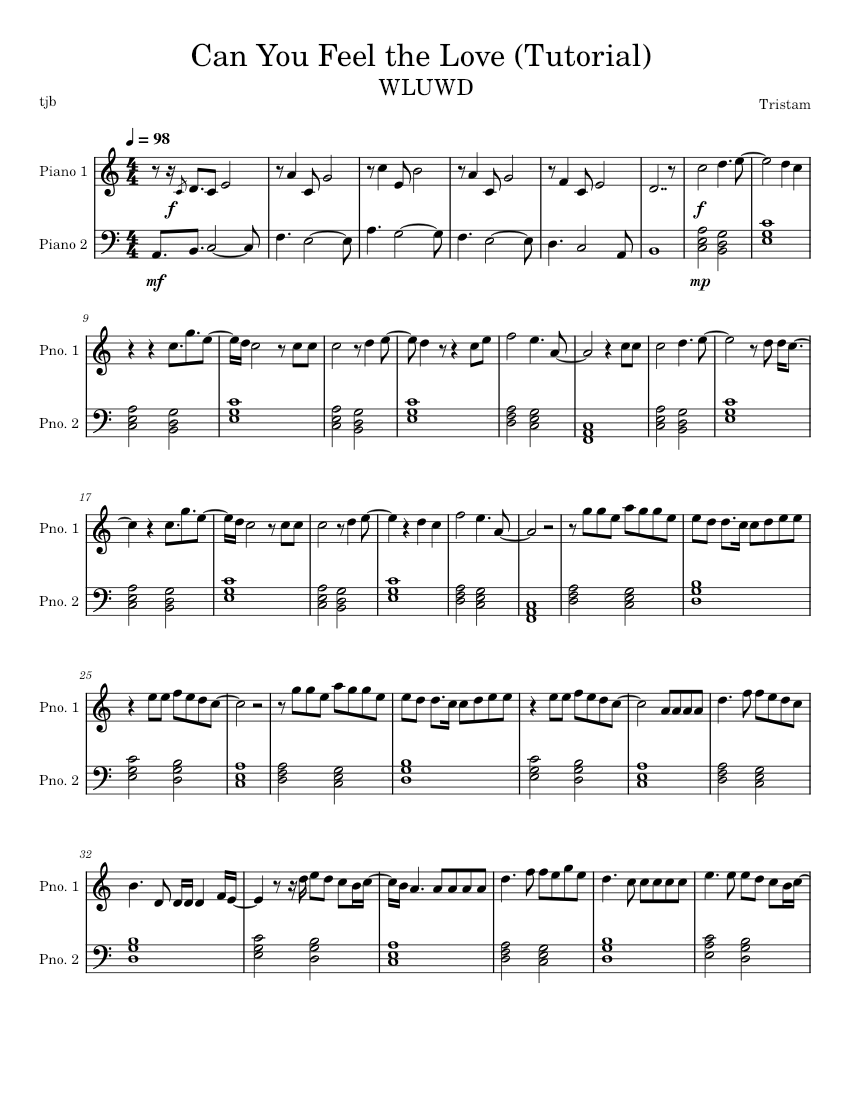 Can You Feel the Love (tutorial) Sheet Music for Piano (Solo) | MuseScore.com