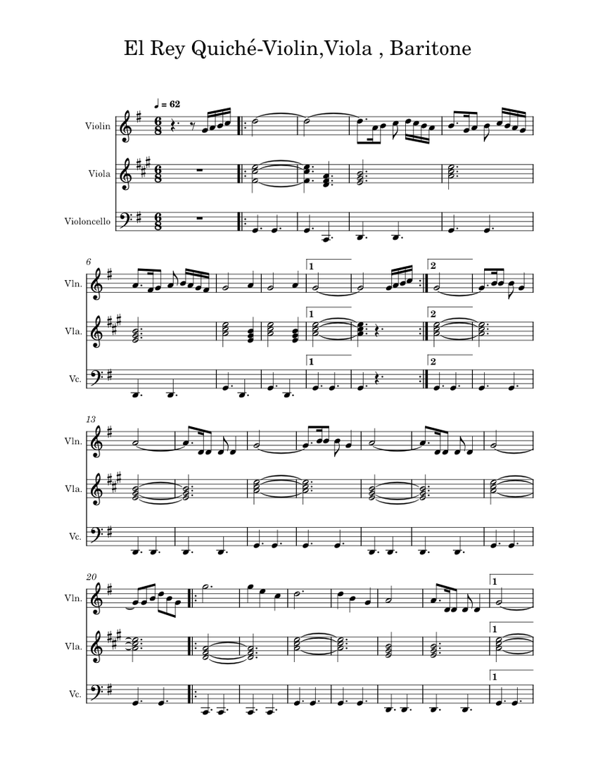 El Rey Quiché-Flute-Violin Sheet Music for Violin, Viola, Cello (String ...