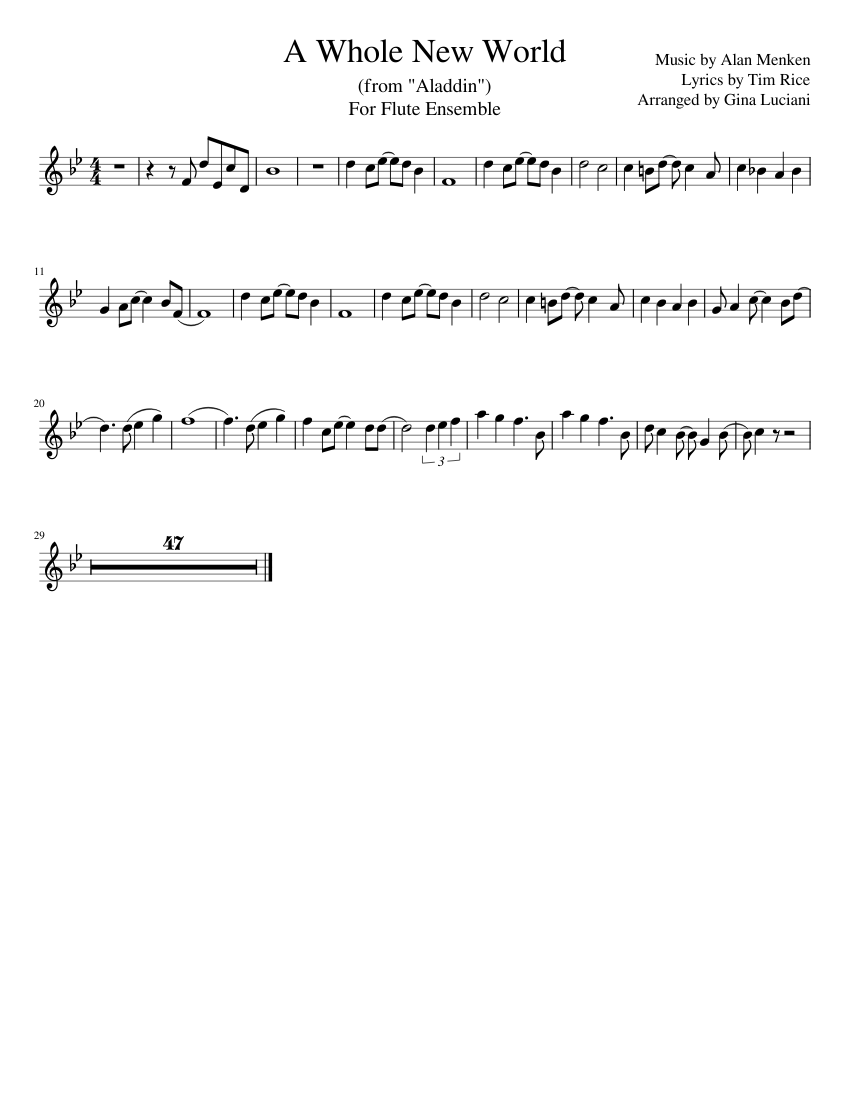 A Whole New World Gina Luciani arrangement Sheet music for Flute (Solo ...