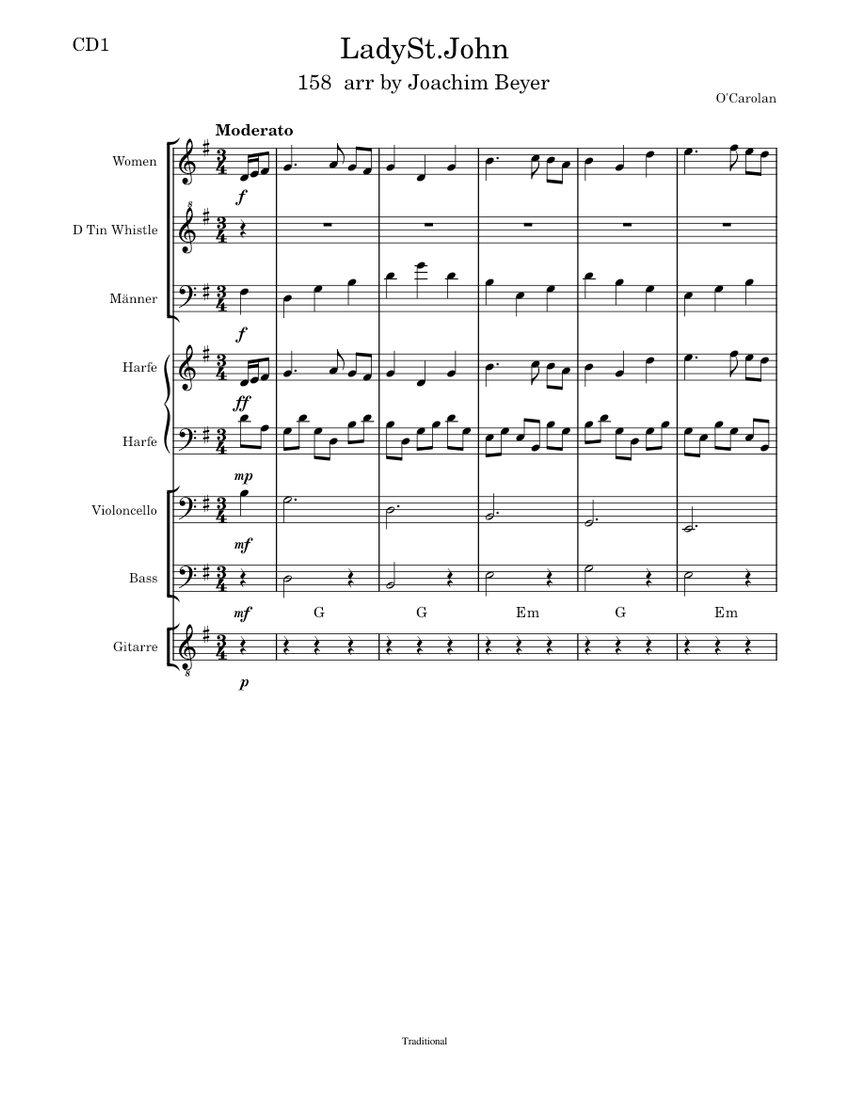 Lady St John – Turlough O'Carolan Sheet music for Piano, Female, Violin ...