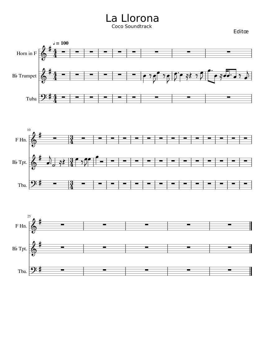La Llorona Sheet music for Tuba, Trumpet in b-flat, French horn (Mixed ...