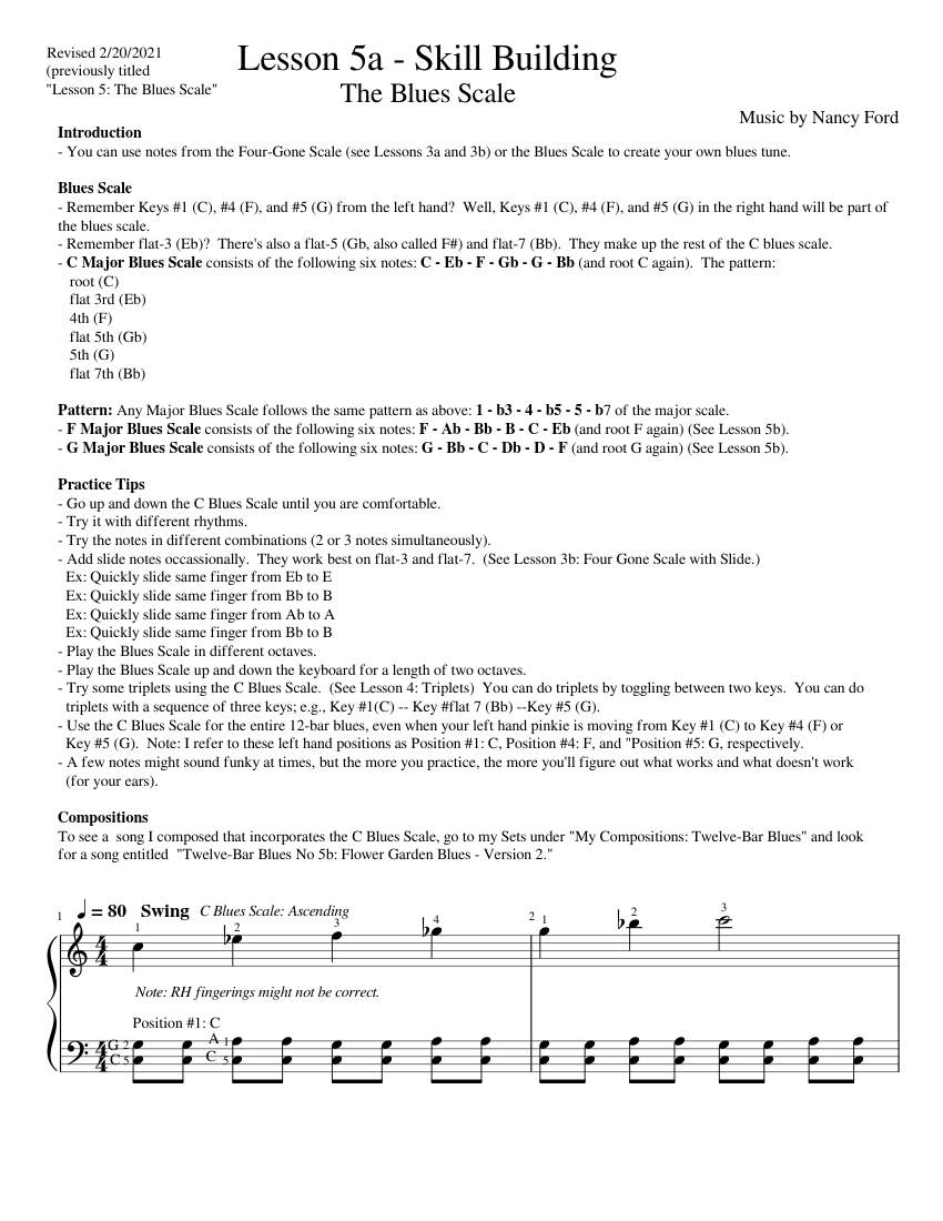 Lesson 5a - Skill Building - The Blues Scale Sheet music for Piano ...