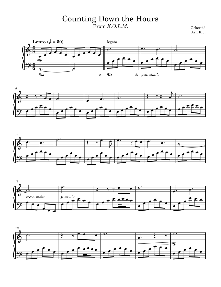 Counting Down the Hours – Ockeroid (From K.O.L.M.) Sheet music for ...