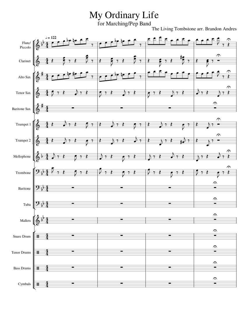 My Ordinary Life Sheet Music for Trombone, Tuba, Mellophone, Flute ...