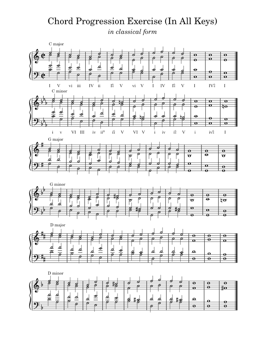 Chord Progression Exercise (In All Keys) Sheet Music for Piano (Solo ...