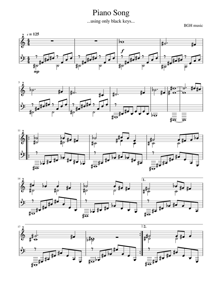 Piano song... with only black keys Sheet Music for Piano (Solo ...