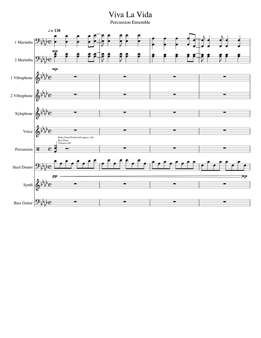 Viva La Vida (Percussion Ensemble Sheet Music for Vocals, Timpani ...